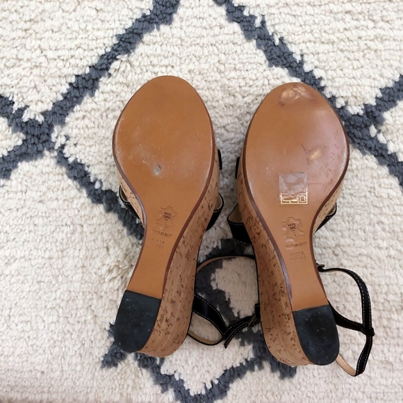 Theory | Shoes | Theory Cork Black Leather Wedge Sandal | Poshmark
